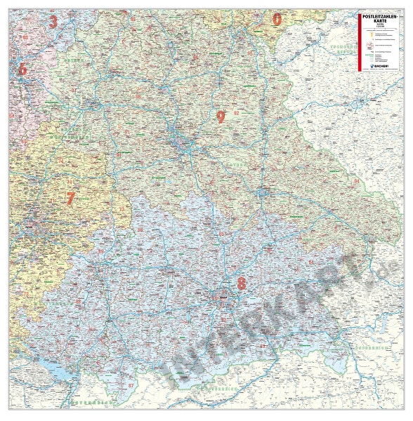 Postleitzahlenkarte Bayern 110 x 112cm